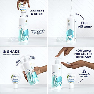 Dove Concentrate Refills (x2) and 100 percent Recycled Reusable Bottle for Instantly Soft Skin Daily Moisture Starter Kit for Lasting Nourishment Body Care 4 fl oz (makes 16 fl oz)