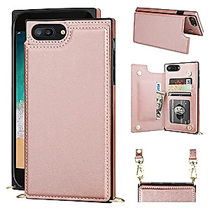 Bocasal Crossbody Wallet Case for iPhone 7 Plus/8 Plus Credit Card Holder PU Leather Kickstand Shockproof Detachable Cross Body Strap Lanyard Magnetic Closure 5.5 inch(Rose Gold)