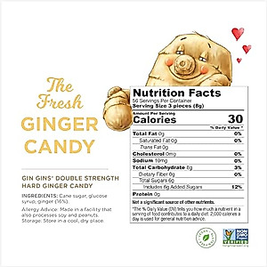 GIN GINS Double Strength Ginger Hard Candy by The Ginger People – Anti-Nausea and Digestion Aid, Individually Wrapped Healthy Candy - Double Strength Ginger Flavor, Large 1 lb Bag (16oz) - Pack of 1