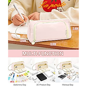 Large Capacity Pencil Case Pen Bag, Pencil Bag Stationery Storage Pencil Pouch, Handheld Makeup Pouch Holder, Pencil Pouch Organizer College School Office Supplies for kid Adult Christams Gift(Pink)