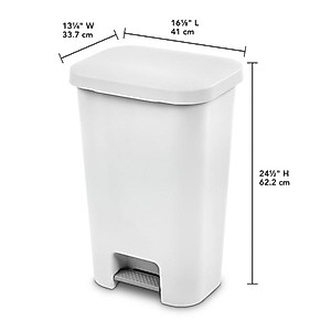 Sterilite 11.9 Gallon StepOn Wastebasket with Lid, Ideal in the Kitchen and Mudroom, Fits a Large 13 Gal Trash Liner, Pedal, White Lid and Bin, 4-Pack