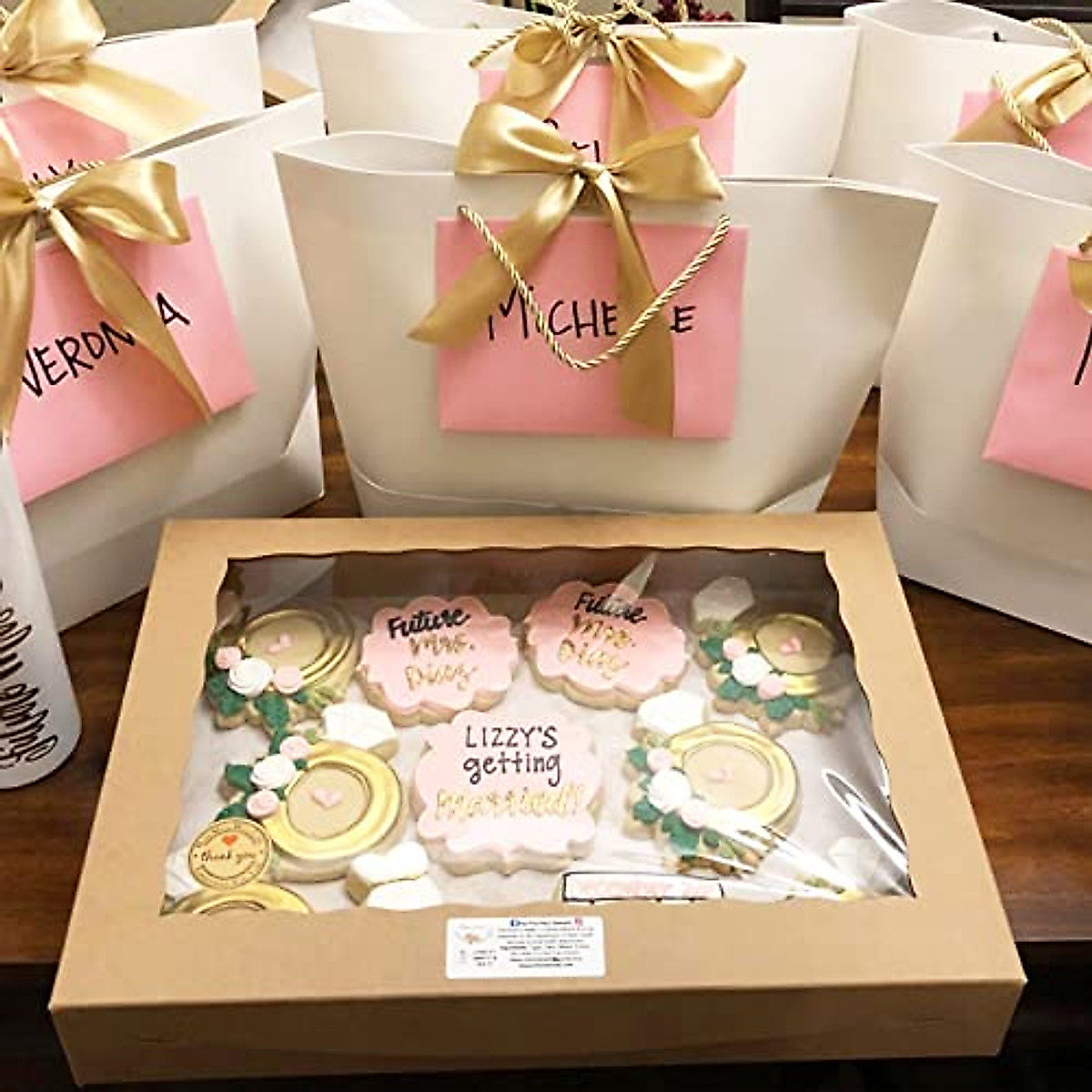 20 Pieces Gift Bags with Handles Bridesmaid Celebration Paper Gift Bag with Bow Ribbon Wedding Guest Welcome Gift Bags Party Favor Bags Birthday Present Wrap