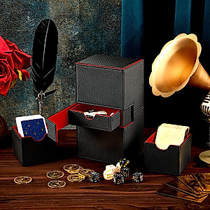 Deekin Deck Card Boxes Cards Deck Game Box Compatible with MTG TCG CCG Commander Deck Playing Card Case Card Deck Holder 3 Tray for 220+ Sleeved Cards with 18 Dice 8" x 4.5" x 3.4" (Red Black)