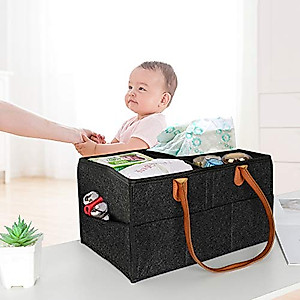 MorNon Baby Diaper Caddy Organizer Diaper Tote Portable Nursery Essentials Storage Basket Stain Resistant Large Baby Stuff Diaper Organizer Baby Gift for Newborn Boy and Girl, Dark Gray