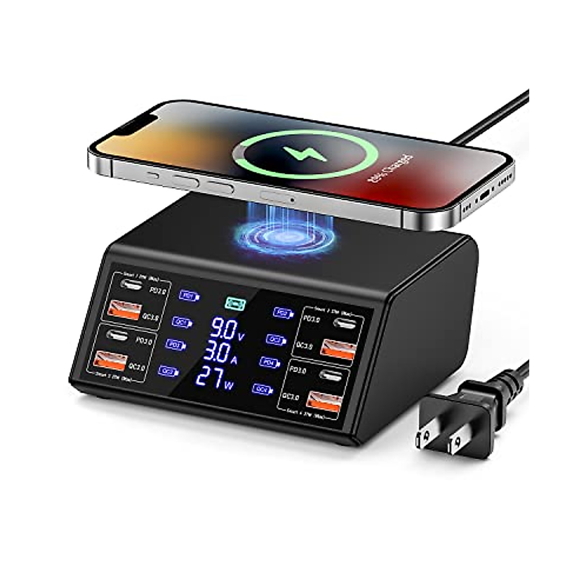 LMAIVE USB Charging Station, 100W Charging Station, 8-Ports Charging Station for Multiple Devices, Multi USB Charger Station, USB C Charging Station Compatible with iPhone, iPad, Samsung, Huawei