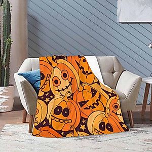 Throw Blanket 40x50 Inch,Happy Halloween Pattern with Scary Orange Pumpkins On Dark Flannel Soft Cozy Fluffy Throw Blankets and Warm Throws for Adults in Couch Sofa Bed 50x40 Inch