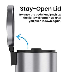 iTouchless SoftStep 8 Gallon Trash Can with Removable Inner Bucket and AbsorbX Odor Filter, Stainless Steel, 30 Liter Round Step Pedal Garbage Bin for Kitchen, Bathroom, Office, Quiet Lid Close