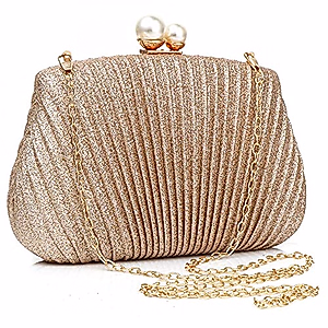Womens Clutch Shell beads Evening Bag Wedding Bridal Prom Purse and Shoulder Handbag (Rose gold color)