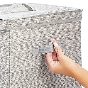 mDesign Tall Gift-Wrapping Paper Storage Box with Handles, Holder for Christmas and Holiday Organizer Container - Removable Lid for Rolls of Wrap, Inside Closet Storage Totes, Stripe, Taupe/Tan
