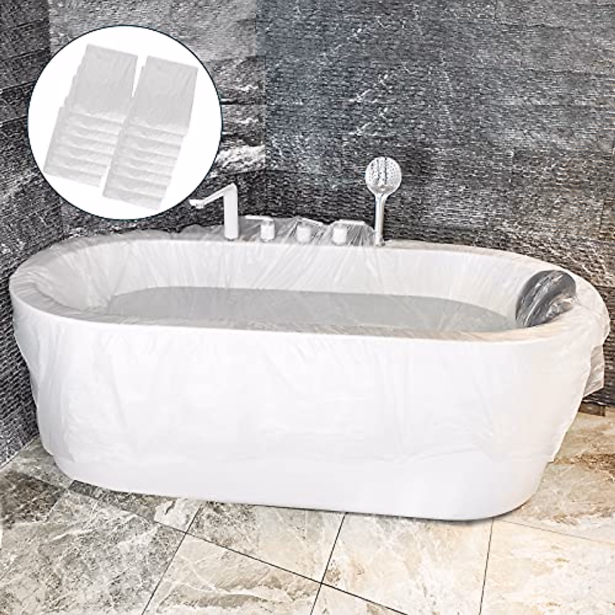 Overmonup 15 Pack Disposable Bathtub Cover Liner, Giant Bathtub Liner Plastic Bag, for Salon, Household and Hotel Bath Tubs (102 x47Inch)