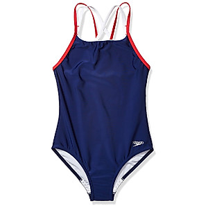 Speedo Girl's Swimsuit One Piece Solid Cross Back Multi Straps