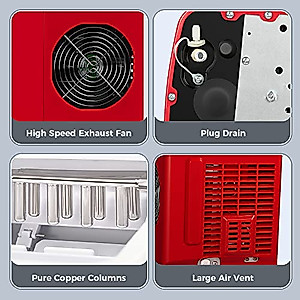 AGLUCKY Ice Makers Countertop with Self-Cleaning, 26.5lbs/24hrs, 9 Cubes Ready in 6~8Mins, Portable Ice Machine with 2 Sizes Bullet Ice/Ice Scoop/Basket for Home/Kitchen/Office/Bar/Party, Red