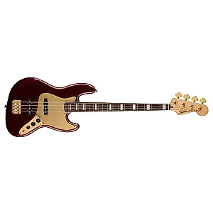 Squier 40th Anniversary Jazz Bass Gold Edition, Ruby Red Metallic, Laurel Fingerboard