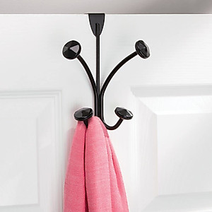 mDesign Decorative Over Door 4 Hanging Hooks, Steel Storage Organizer Rack for Coats, Hoodies, Hats, Scarves, Purses, Leashes, Bath Towels, Robes, Mens and Womens Clothing - 2 Pack - Matte Black