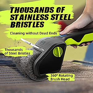 Motorized Grill Brush PURAMI Safe Grilling Rescue Gift No Shedding Bristles, 360° Rotating Cleaner Brush, Heavy Duty BBQ Accessories for Porcelain/Weber Gas/Traeger/Charcoal Grilling Grates