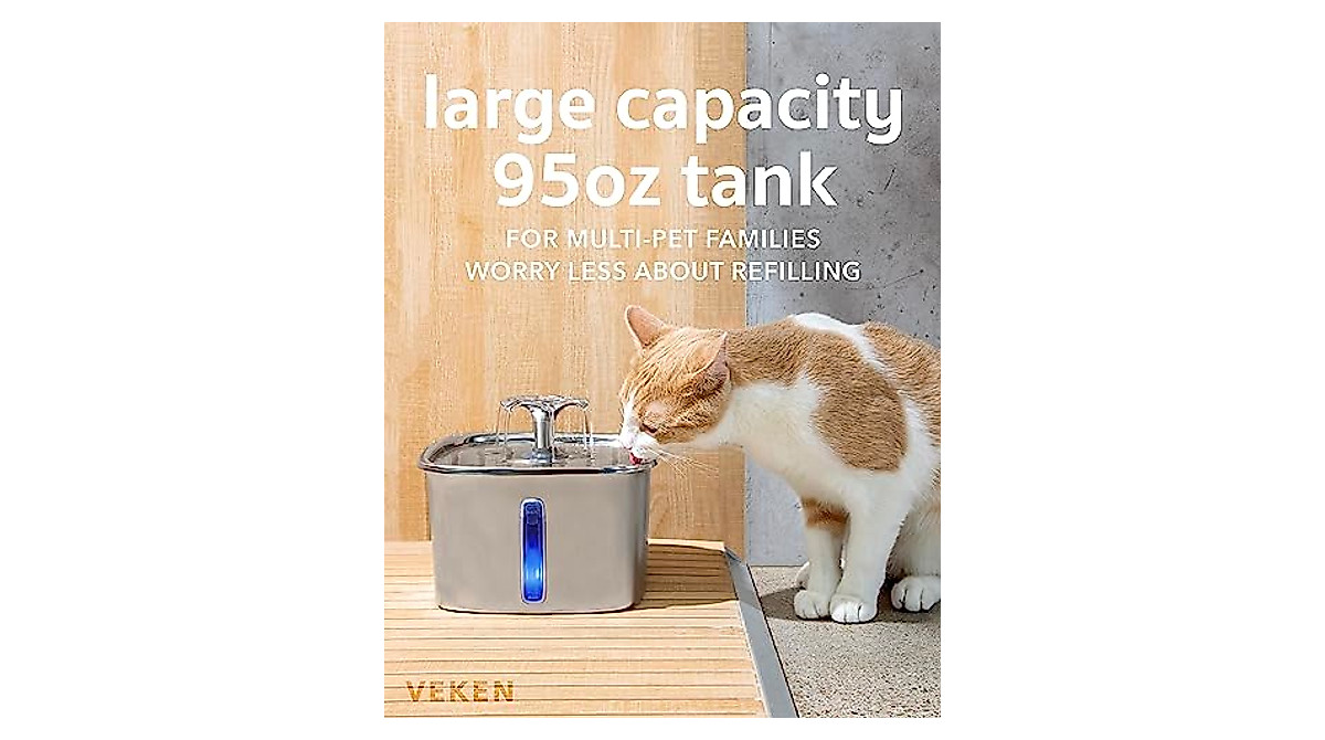 Veken 95oz Stainless Steel Pet Water Fountain - Award-Winning Design