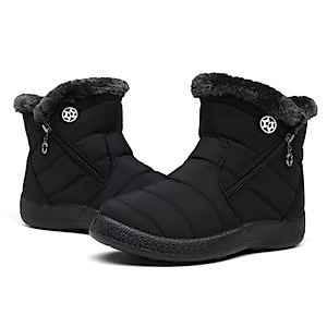 Hsyooes Womens Warm Fur Lined Winter Snow Boots Waterproof Ankle Boots Outdoor Booties Comfortable Shoes for Women,Black,7 M US=Label Size 38