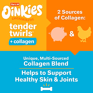 Hartz Oinkies Twirls + Collagen to Support Skin & Joints, Made with Real Chicken Breast, Highly Disgestible Dog Chews, 20 Count
