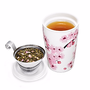 Tea Forte Kati Cup Hanami, Ceramic Tea Infuser Mug with Lid for Steeping Loose Leaf Tea, 12oz Ceramic Tea Infuser Cup for Tea Lovers, Tea Gifts