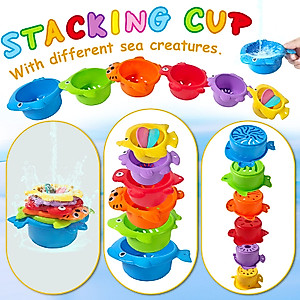 Bath Toys Gifts for Age 3 4 5 6 7 8+ Years Old Kids Boys Girls Toddlers - Swim Pool Bathtub Tub Toys for Toddlers Summer, Stacking Cup with Wind Up Water Toys for Baby Birthday Christmas