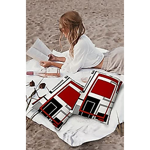 Red Gray Black Geometric Lumbar Pillow Covers 12 x 20 Inches, Modern Abstract Art Aesthetics Waterproof Throw Pillow Cover Set of 2, Decorative Rectangle Cushion Covers for Patio/Tent/Couch/Garden