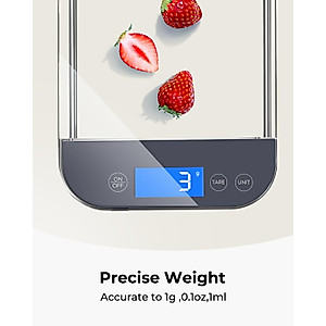 GGQ Rechargeable Food Scale Digital Weight Grams and Oz, [Max 33lb Min 1g], Full Waterproof Temepered Glass Panel, Crystal Clear Design for Kitchen Scale, Grey