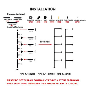 Industrial Wall Mount Iron Pipe Shelf, 5 Shelves Shelving Bracket Black Vintage Retro Ceiling Hung shelf DIY Open Bookshelf Storage for offcie Room Kitchen (2PcsX5Tier,68" Tall,10"deep,Hardware Only)