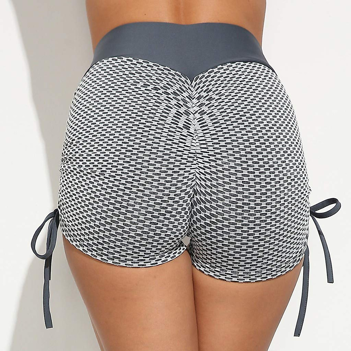 Bblulu Womens Butt Lifting Yoga Shorts with Side Drawstring High Waisted Hot Pants Gym Running Textured Tights Biker Shorts