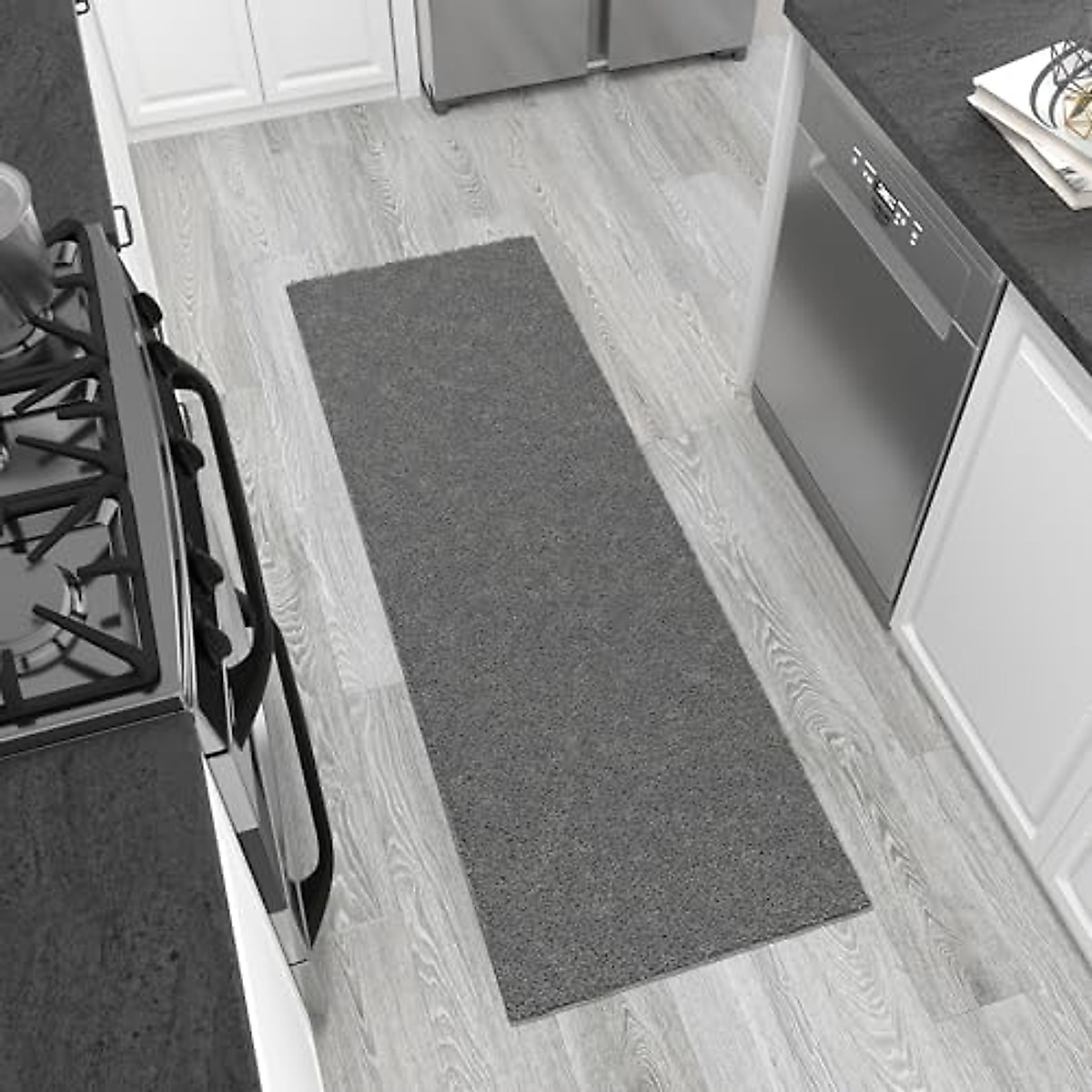 Ottomanson Luxury Collection Indoor Solid Design Rubber Back 2x6 Soft Pile Shag Rug for Hallway, Entryway, Kitchen, Living Room, Bedroom, Bathroom, Runner-2' x 6', Dark Gray