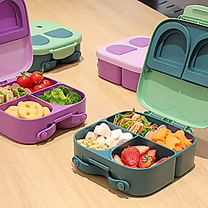 DIGTER Kids Bento Box with 4 Compartments and Removable Divider, Ideal Leak-Proof Toddlers Lunch Box Containers for School, BPA-Free(Green)