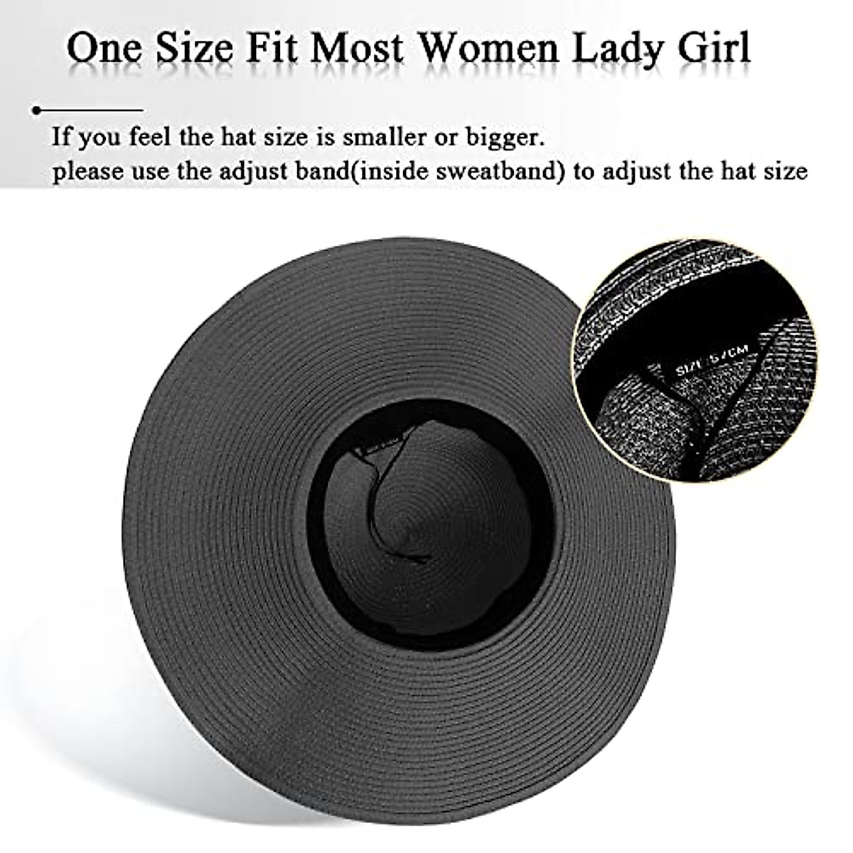 Women Wide Brim Straw Hats,Folable Floppy Sun Hats for Women Uv Protection,Summer Beach Packable Sun Hats UPF 50+ Black