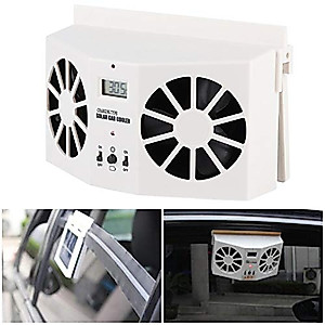 Fydun Solar Power Car Exhaust Fan with Two Air Vent Outlets Exhaust Fan Radiator Cooling Ventilation for Car, White