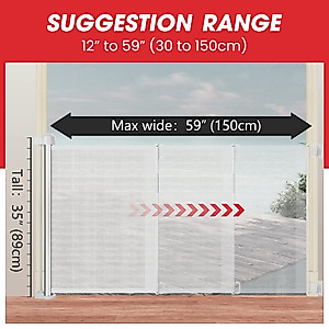 Cosagon Retractable Baby Gate,35" Tall,Extends to 59" Wide,Extra Wide Safety Gate,Mesh Pet Dog Gate for Stairs,Doorways,Hallways,Indoor/Outdoor (White)