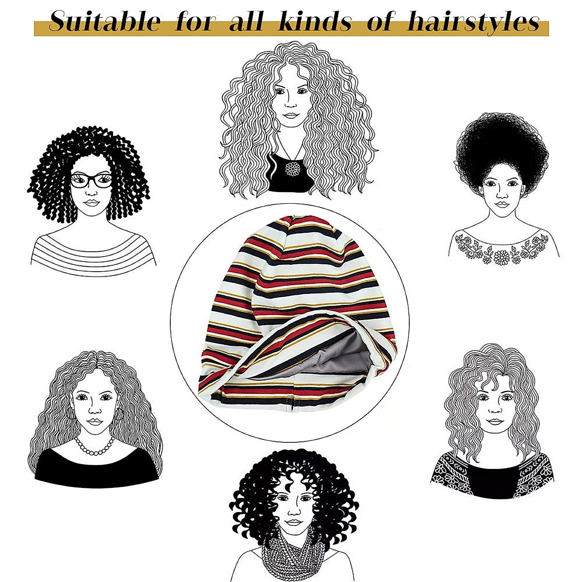 Hair Cap,Adjustable Silk Satin Lined Sleep in Gifts for Women