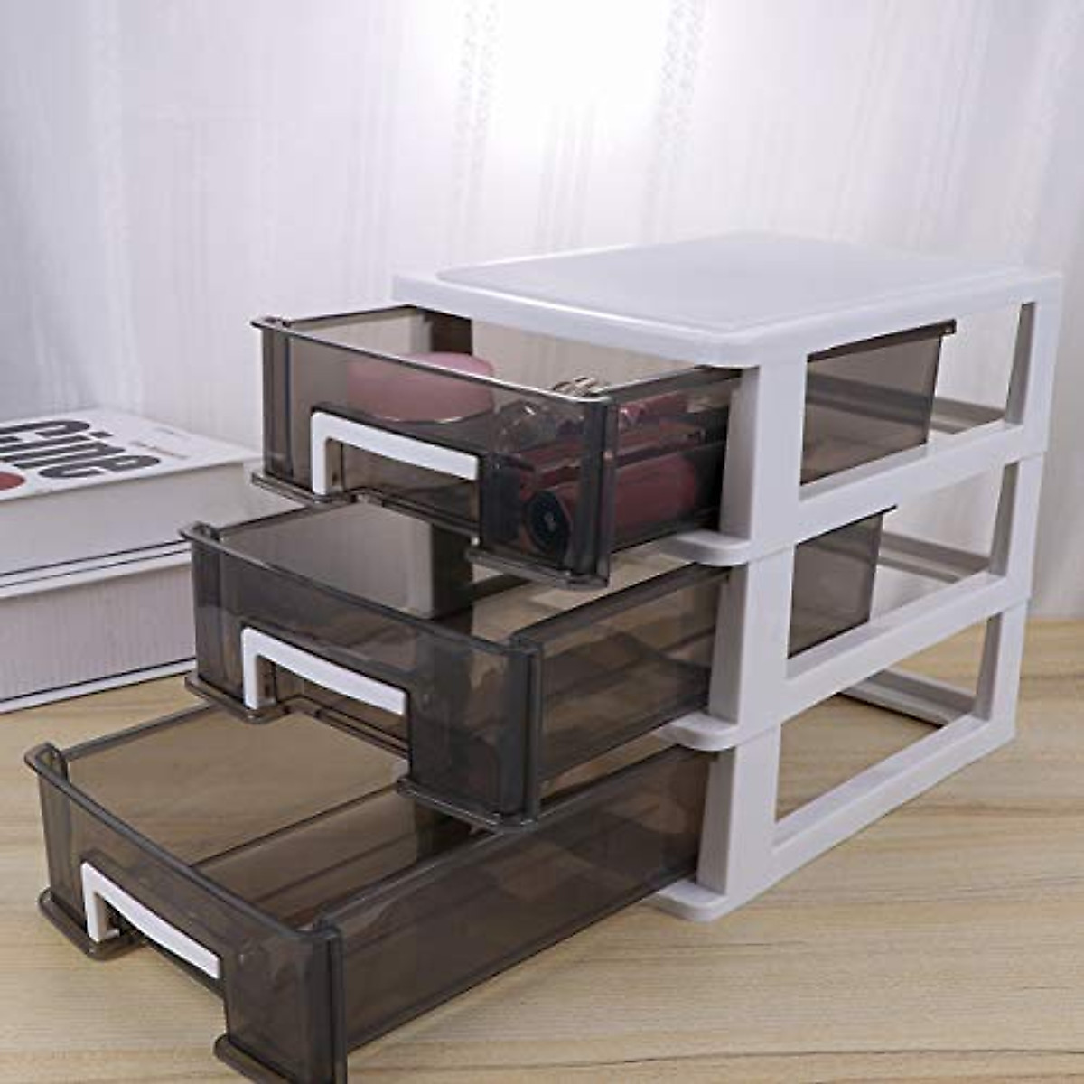 BESPORTBLE 3 Plastic Storage Drawers- Drawer Storage Organizer White Frame with Clear Drawers