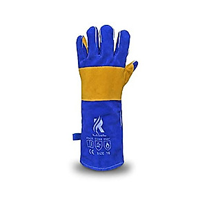 16 Inches Suede Leather welding gloves Fir/Heat Resistant Gloves for Tig welder, bbq Grill, woodstove, Mig Welding Etc. Heavy Duty Gloves in Blue by RUSH