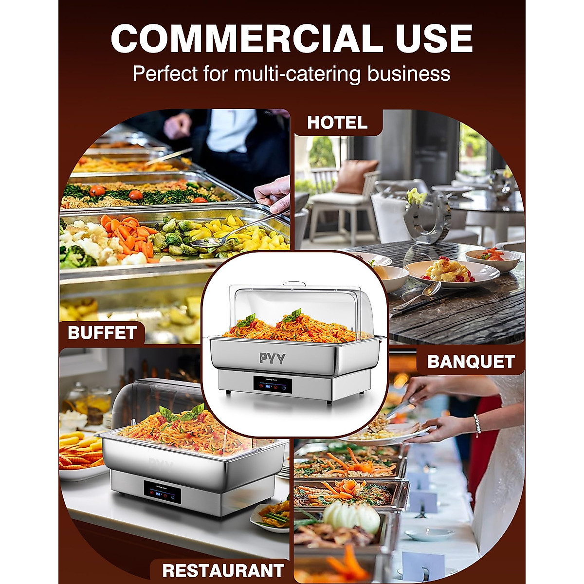 PYY Electric Chafing Dish Full Size Stainless Steel Chafer,Temperature Control, Chafing Dish Buffet Set for Catering,Buffets