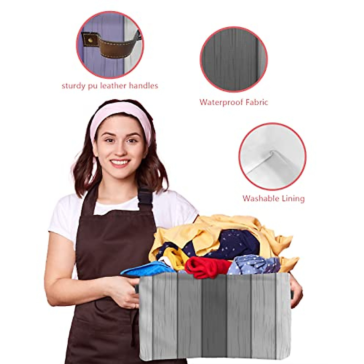 Rustic Wood Purple Cube Storage Organizer Bins with Handles,1PC Collapsible Canvas Cloth Fabric Storage Basket,Farmhouse Ombre Grey White Color Books Kids' Toys Bin Boxes for Shelves,Closet