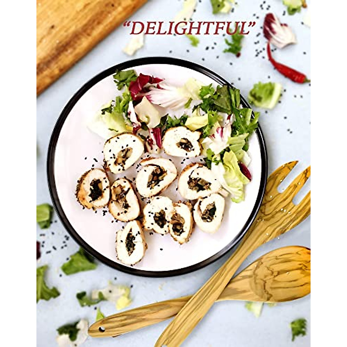 Salad Tongs for Serving, Spoon Salad Utensils Set from Olive Wood, 12 inches Wooden Fork and Spoon for Mixing, Tossing & Cooking