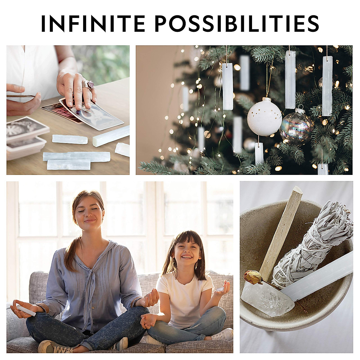 NATIONAL GEOGRAPHIC Selenite Crystal Set - 2 lbs of Bulk Selenite Wands & 5 Premium Crystals, Rose Quartz, Hematite, Aventurine, Blue Quartz, Raw Crystals, Gemstones