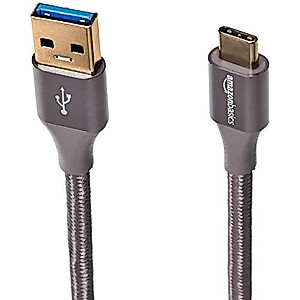 Amazon Basics Double Braided Nylon USB Type-C to Type-A 3.1 Gen 1 Charger Cable | 10 feet, Dark Gray