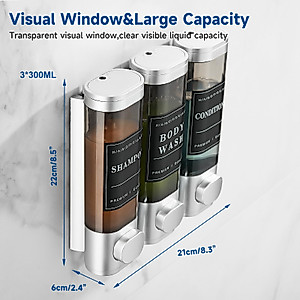 Shampoo and Conditioner Dispenser,Shower Dispenser 3 Chamber No Drill Wall-Mounted Shampoo Dispenser for Shower Wall Mounted Body Wash Dispenser for Bathroom Hotel Kitchen Large Capacity,Silver1