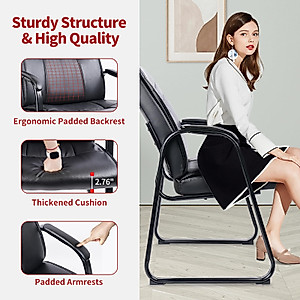 CLATINA Heavy Duty Big & Tall Guest Chair 400lb Leather Reception Chairs with Padded Arm Rest Extra Wide Backrest Seat Cushion Side Chair for Office Home Conference Waiting Room and Meeting, Set of 2