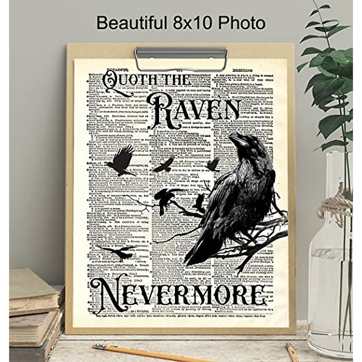 The Raven, Edgar Allan Poe, Nevermore - Medieval Decor - Gift for Wicca, Wiccan, Witchcraft, Occult Fan - Goth Room Decor - Gothic Home Decor - Creepy Scary Wall Art Picture - Halloween Decoration