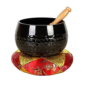 KUYUC Tibetan Singing Bowls Set, Meditation Sound Bowls for Prayer Yoga Reiki Healing Stress Reduction Stress Reduction (Color : Black, Size : 6inch)