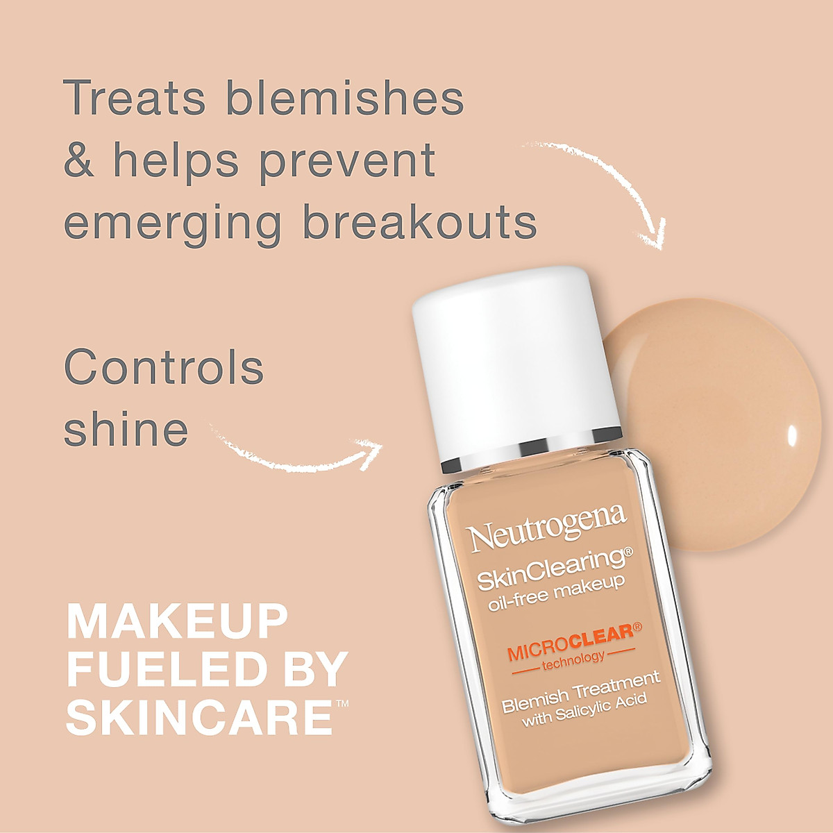 Neutrogena SkinClearing Oil-Free Acne and Blemish Fighting Liquid Foundation with.5% Salicylic Acid Acne Medicine, Shine Controlling Makeup for Acne Prone Skin, 60 Natural Beige, 1 fl. oz