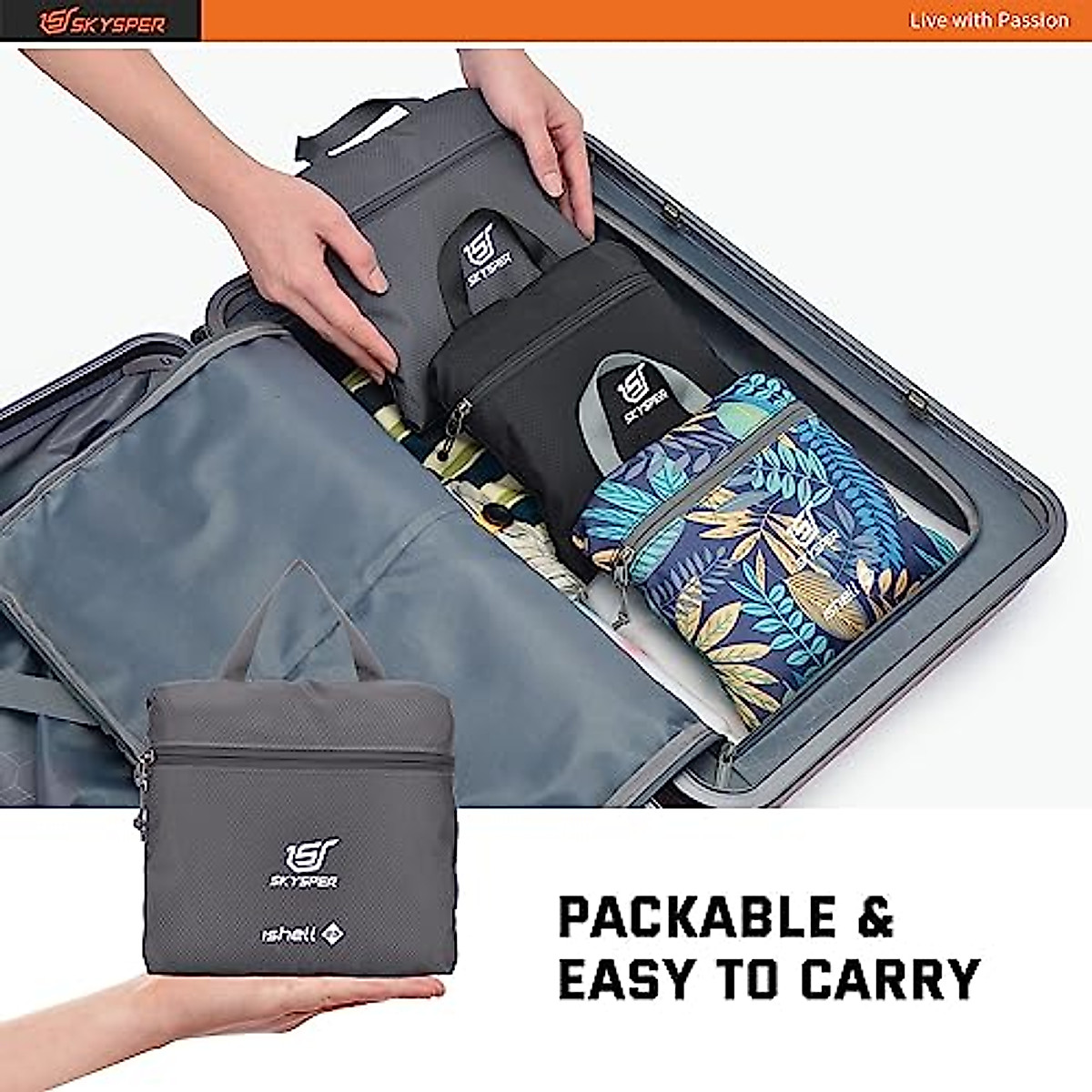 SKYSPER Packable Hiking Backpack 35L Lightweight Travel Daypack Waterproof Hiking Daypack for Women Men(Darkgrey)