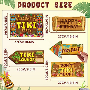 Colarr 20 Pieces Tiki Totem Birthday Party Decorations Hawaiian Luau Party Directional Sign for Aloha Hawaii Luau Tropical Party Supplies, 10 Styles