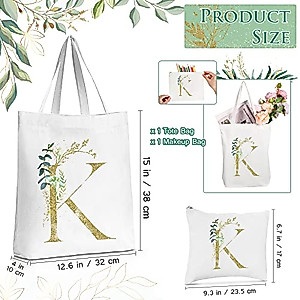 Reginary Initial Letter Tote Wedding Canvas Bag with Zipper Green Botanic Initial Sign Bridesmaid Proposal Gifts Bridal Shower (K)