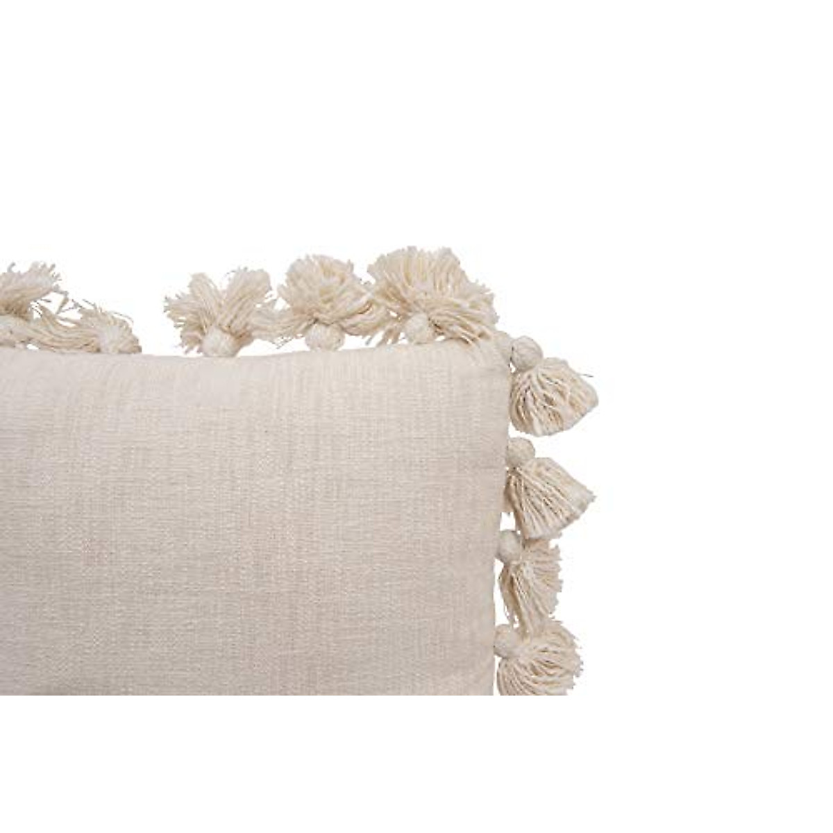 Creative Co-Op Woven Cotton Slub Pillow with Tassels, Cream